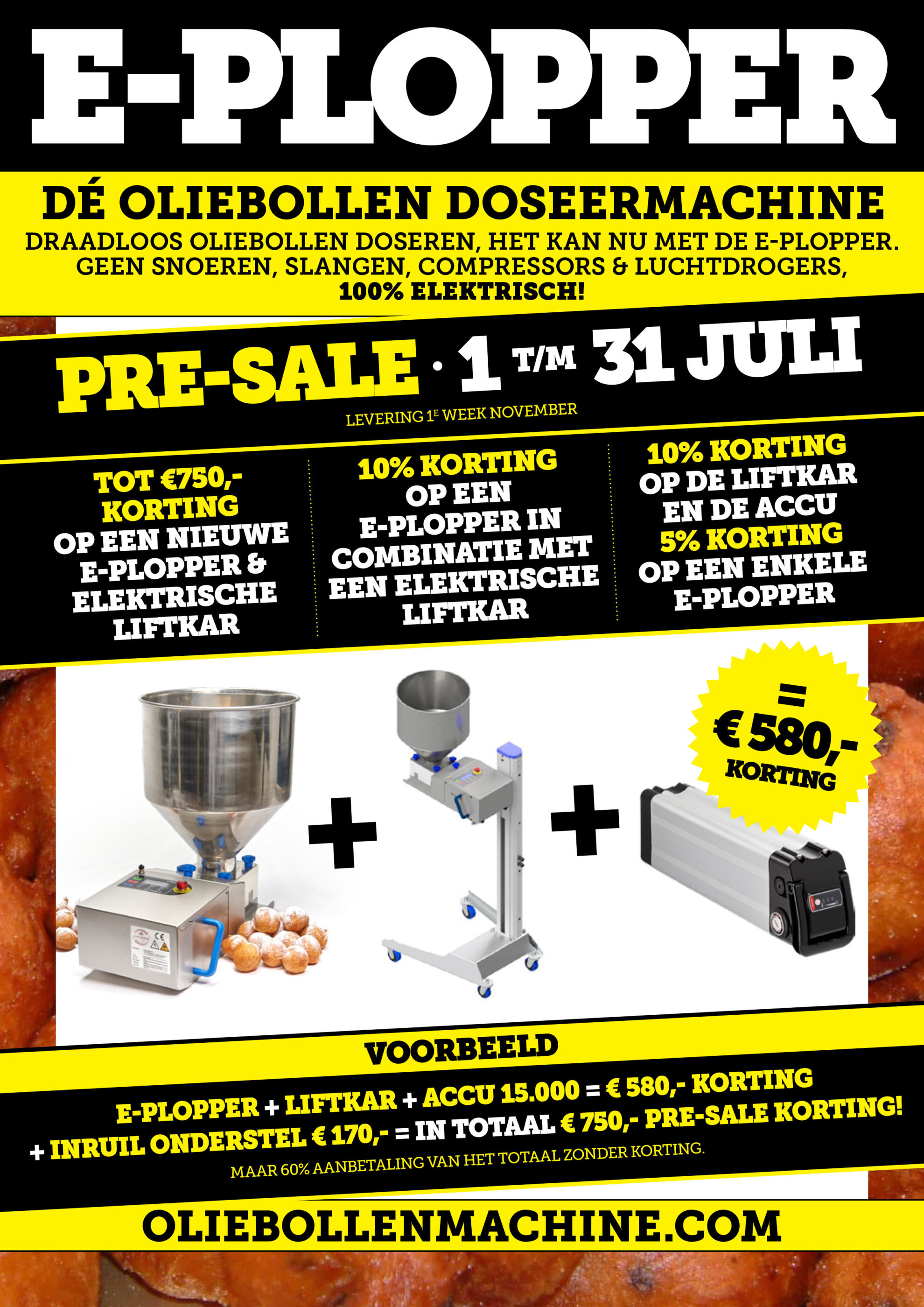 E-Plopper oliebollenmachine – Elektrische oliebollen doseermachine zonder perslucht